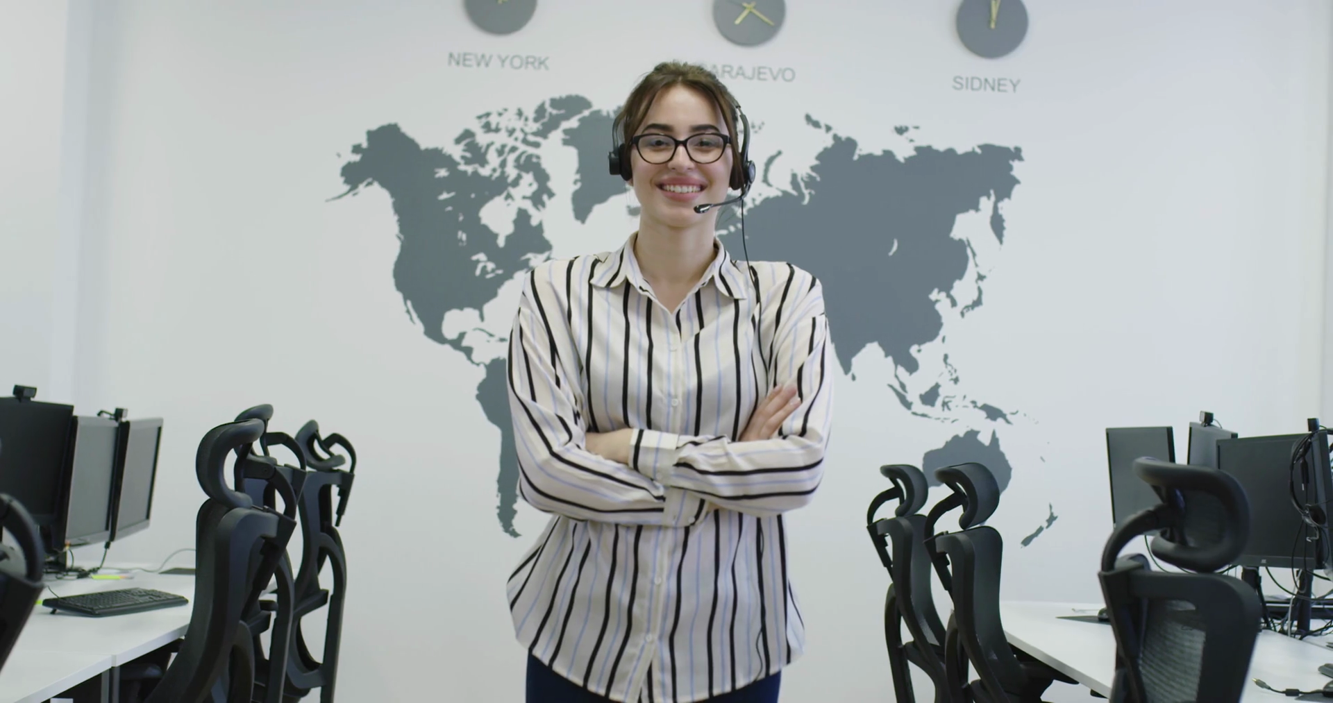 Beautiful Young Operator Woman Standing Stock Footage SBV-338667218 ...