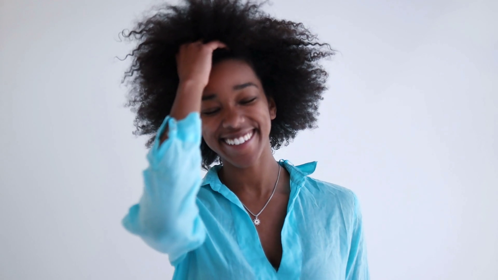 Woman Standing In Studio Having Fun Wind Stock Footage SBV-318378296 ...