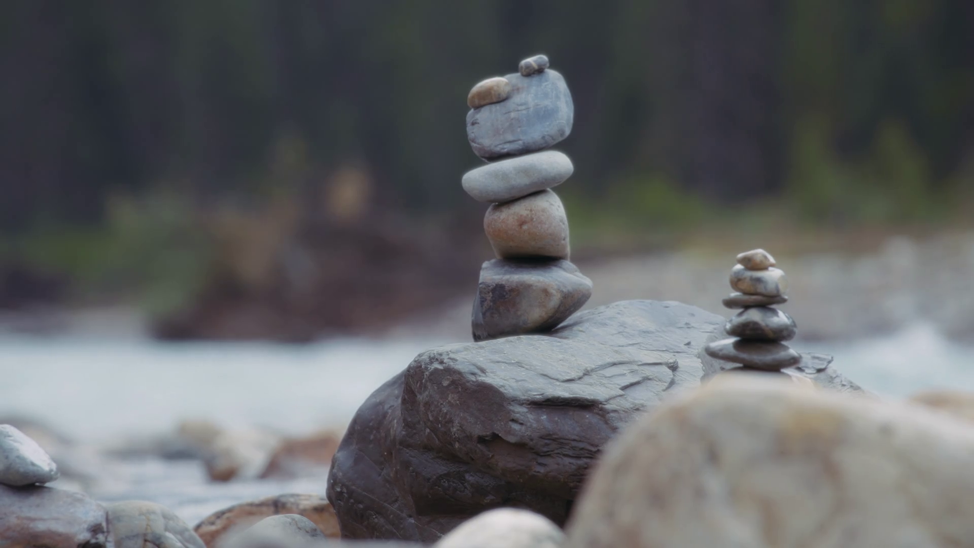 Balanced Stones Stacked On Big Rock Next To Stock Footage SBV-348899673 ...