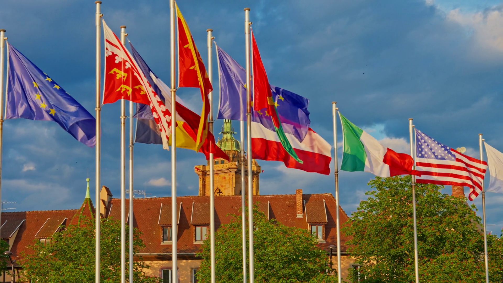 Flags Waving On Metal Flagpole Against Stock Footage SBV-352789351 ...