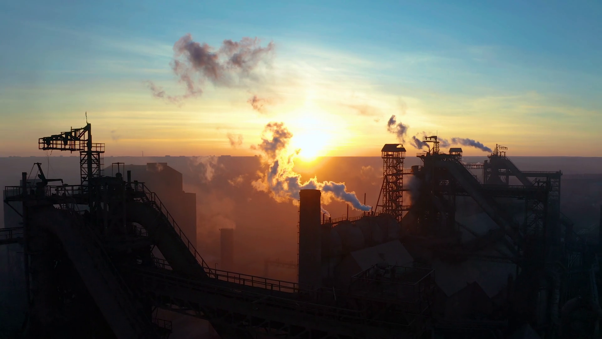 Aerial Forward Cityscape Sunset Factory Stock Footage SBV-332016836 ...