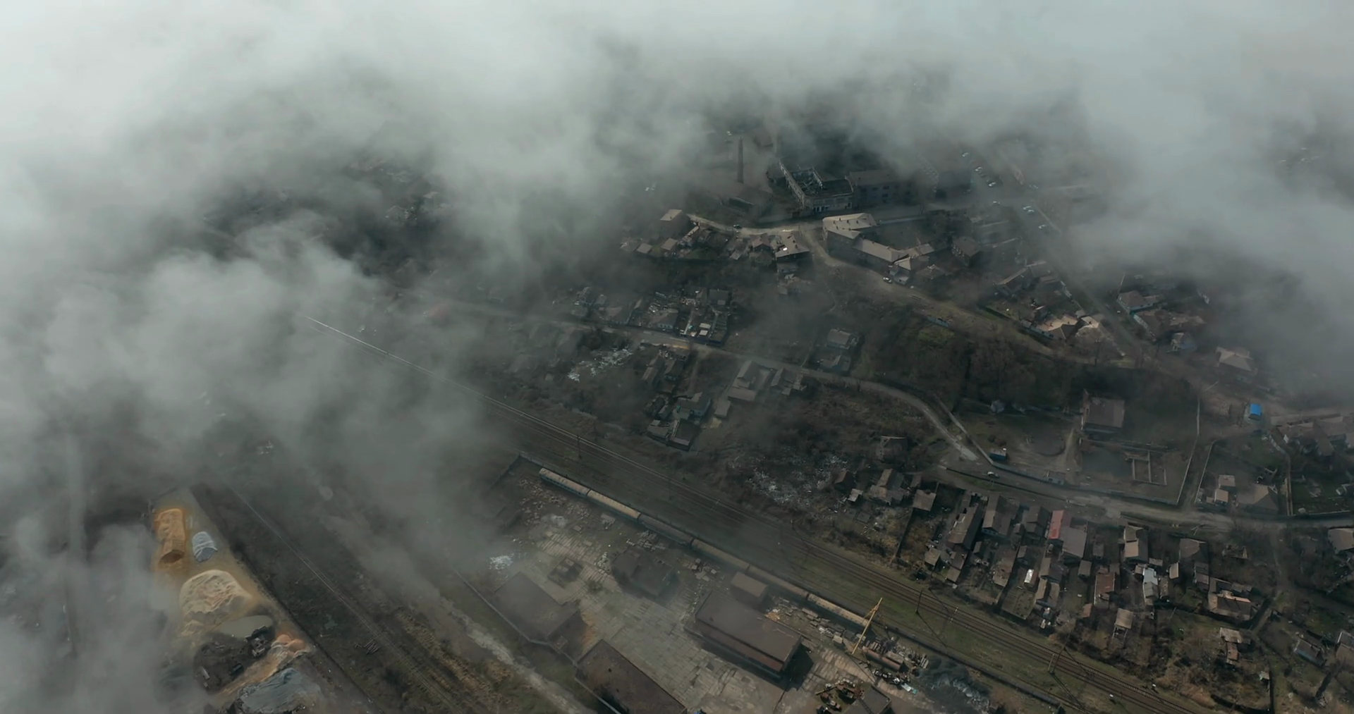 Aerial View Of Smog Pollution Hanging Over Stock Footage SBV-338242021 ...