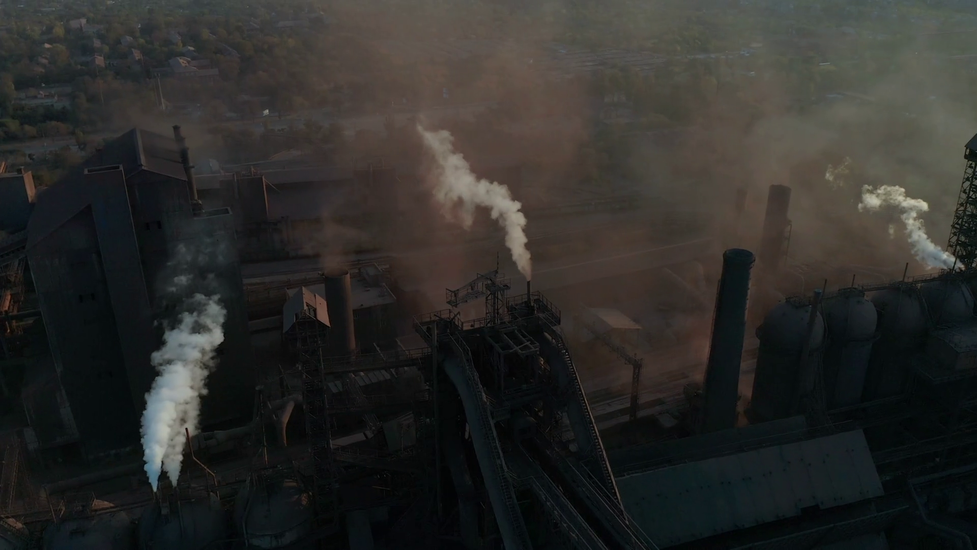 Aerial View Pipes Throwing Smoke In Sky Stock Footage SBV-337579750 ...