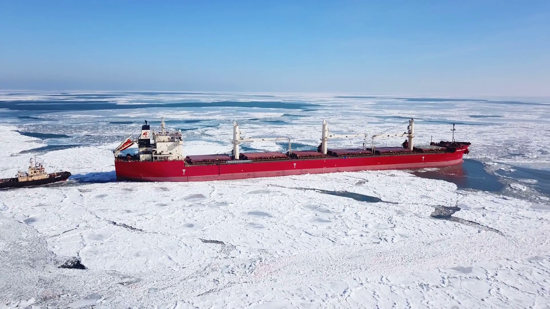 Aerial View Ship Sails Through Sea Ice In Stock Footage SBV-321635185 ...