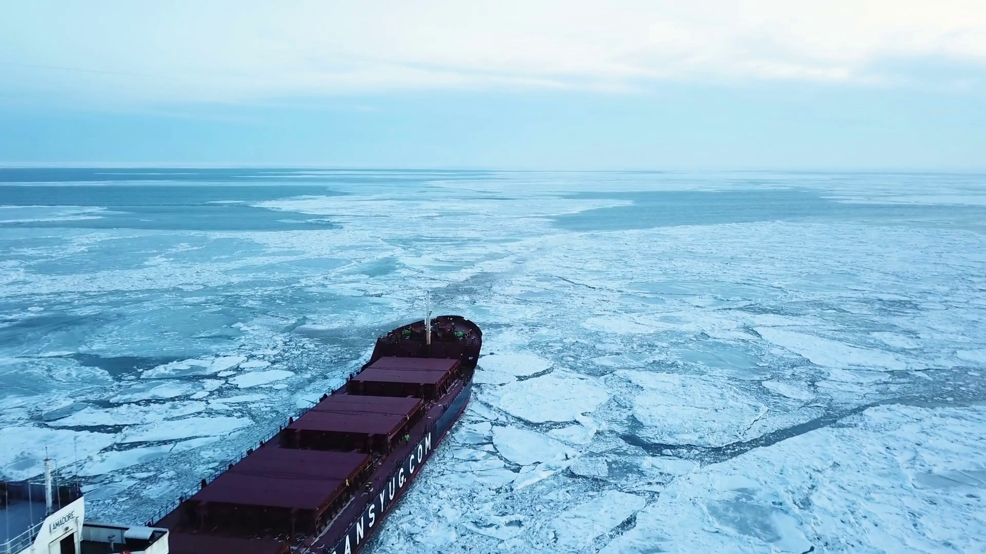 Aerial View Ship Sails Through Sea Ice In Stock Footage SBV-321635565 ...