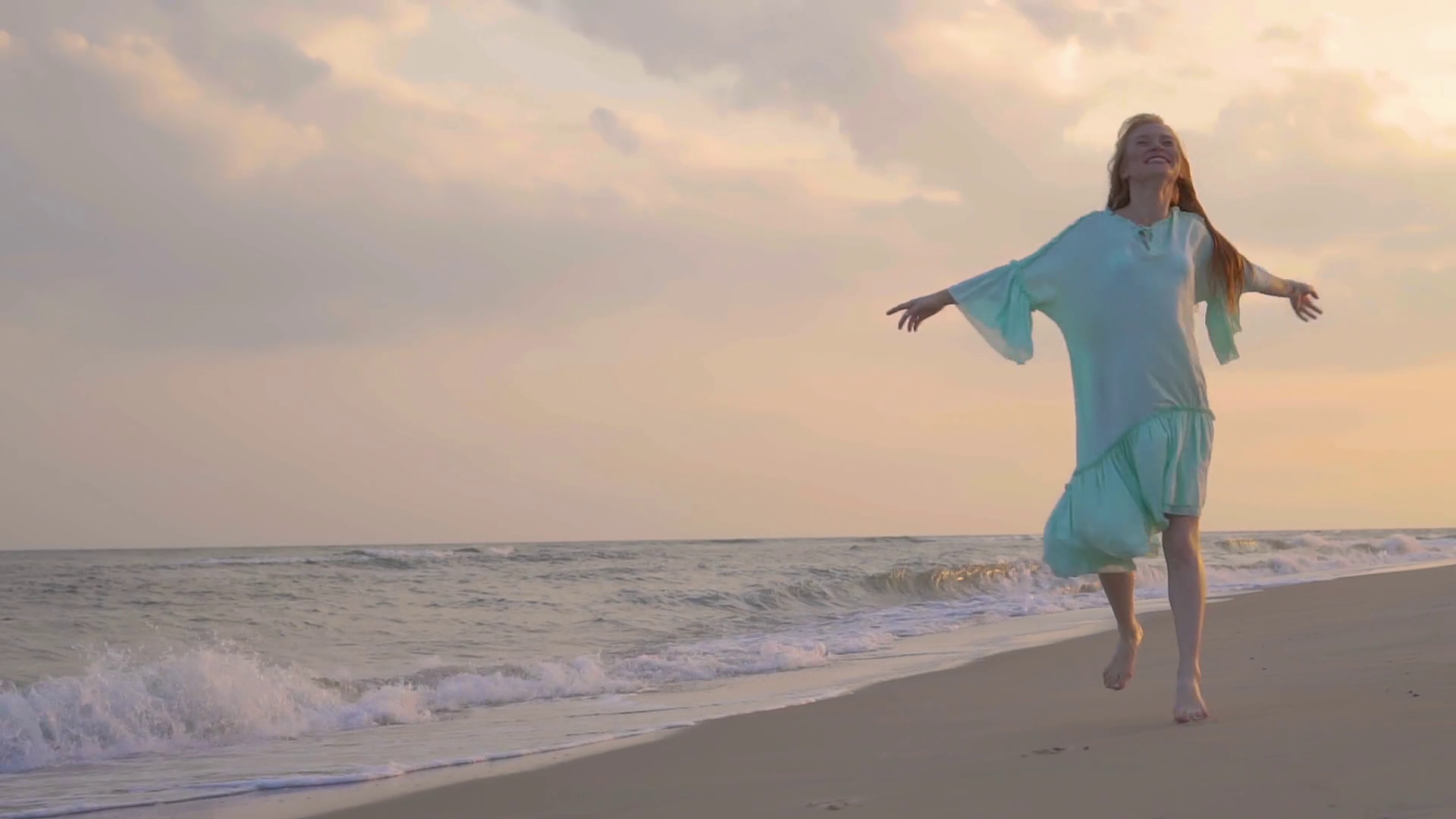 Carefree Woman Dancing On Sunset On Sea Stock Footage SBV-337448184 ...
