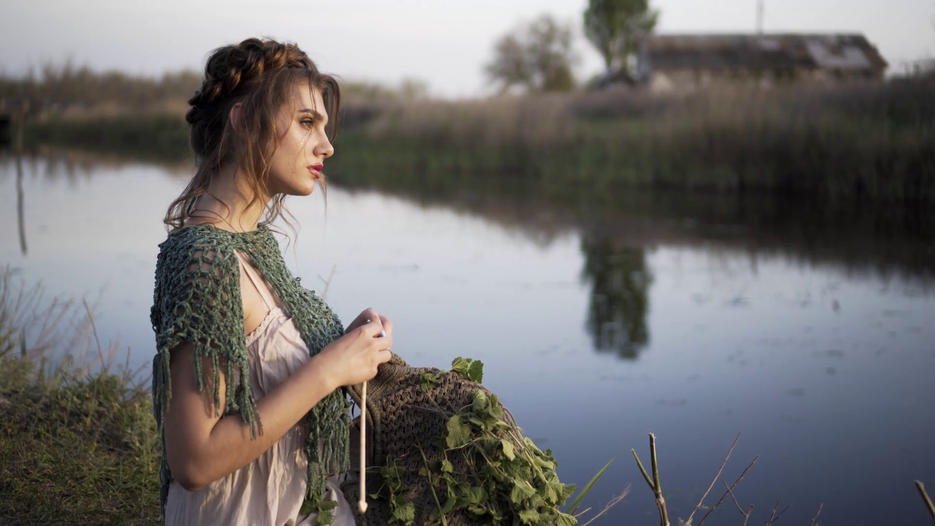 Fairy Tale Princess Bride Walking alone Enchanted river bank Sunset ...