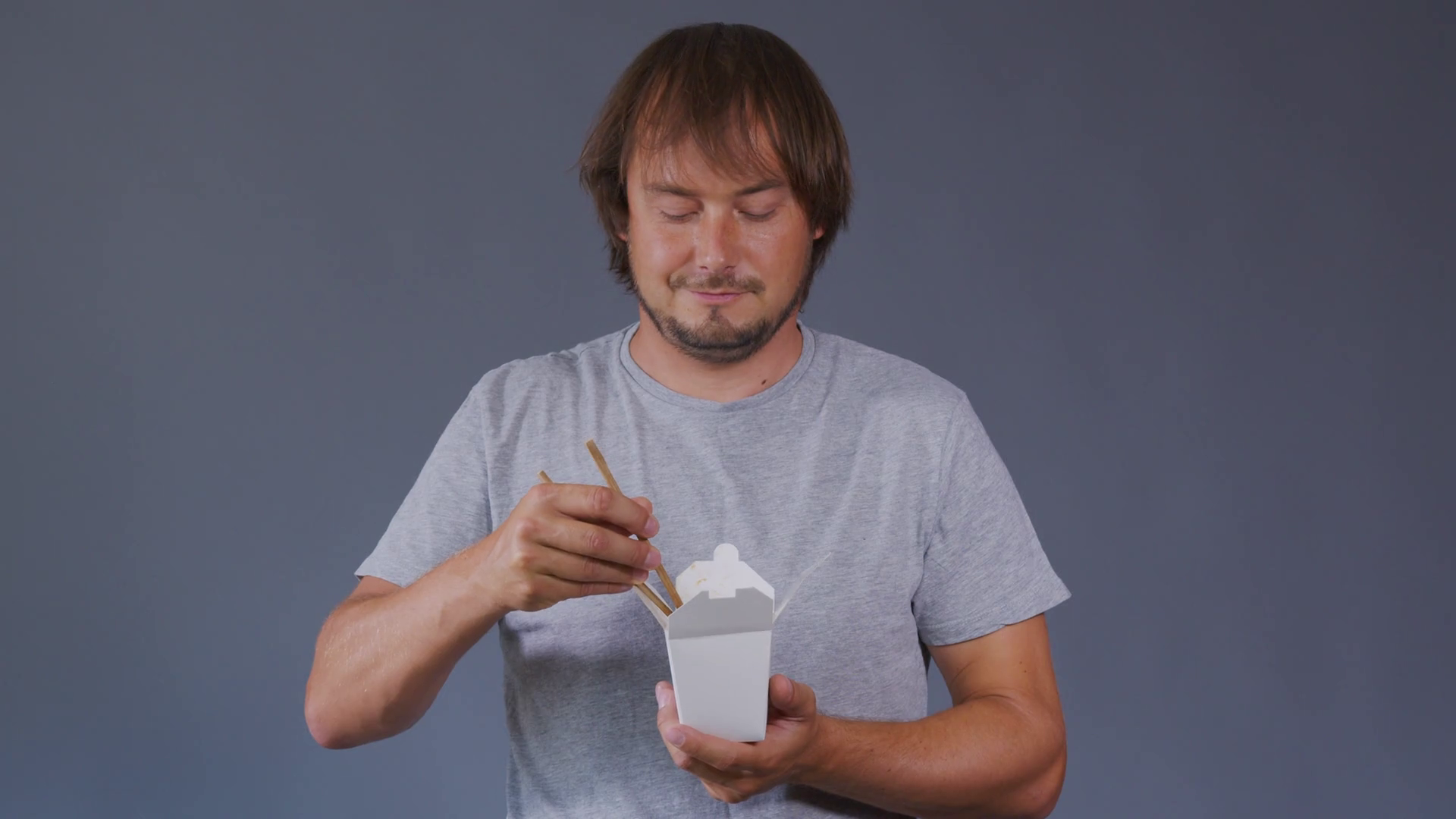 Man Relish Is Eating Food Smiling Men Stock Footage SBV-338555627 ...