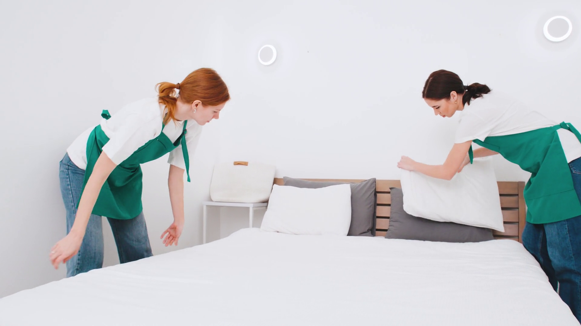 Two Cleaners From Cleaning Service Make Bed Stock Footage SBV-351796981 ...