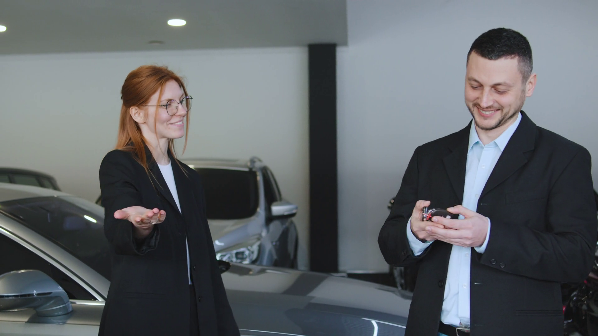 Sales Representative Hands Over Car Keys To Stock Footage SBV-351934015 ...