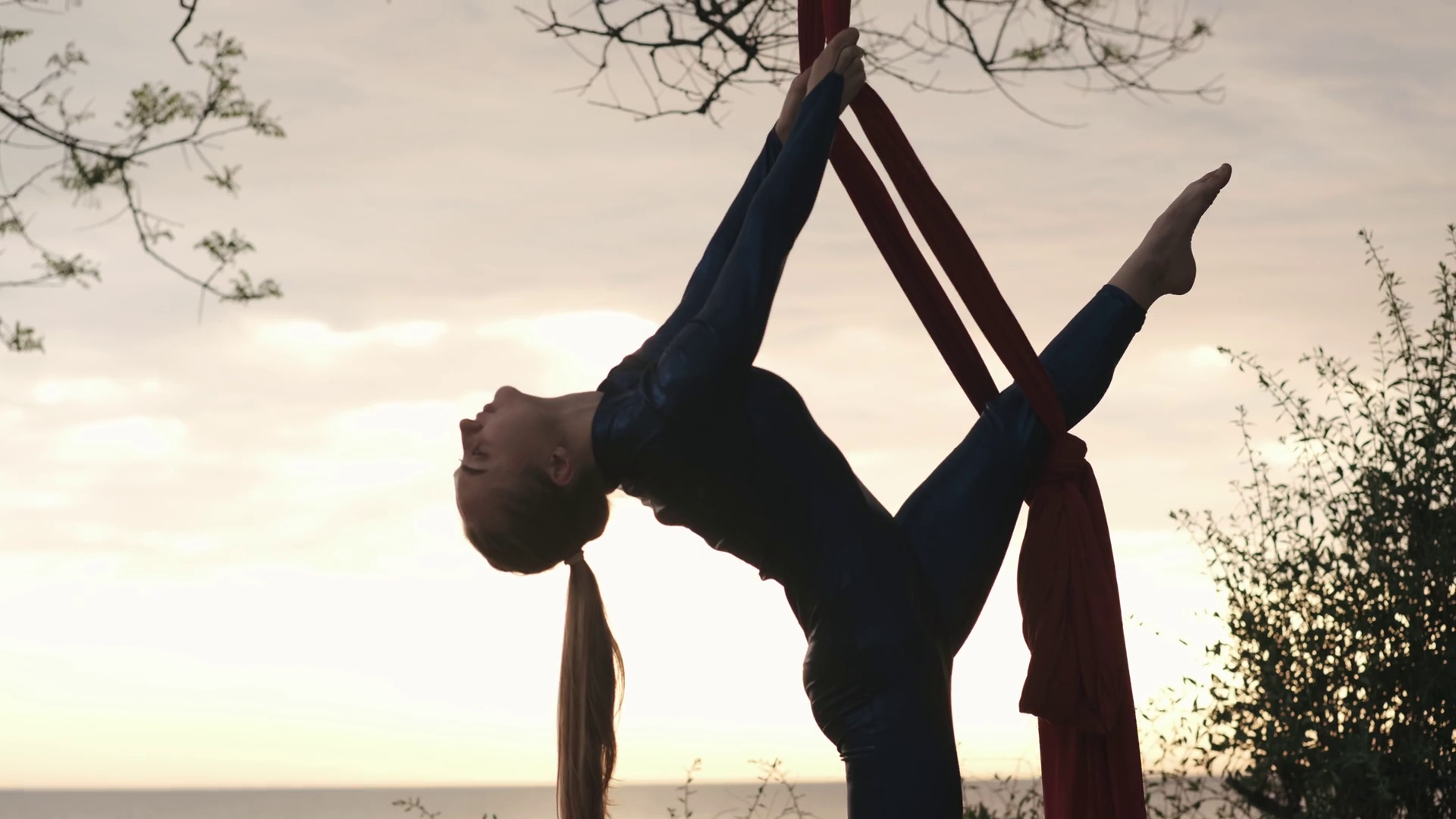 Amazing Aerial Gymnastics On Sunrise Outdoor Stock Footage SBV ...