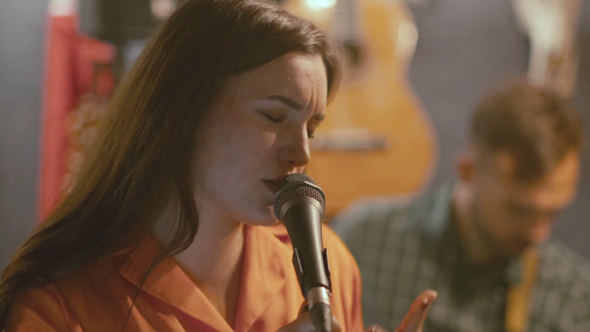 Close-up Portrait Of Singer With Microphone Stock Footage SBV-347258644 ...
