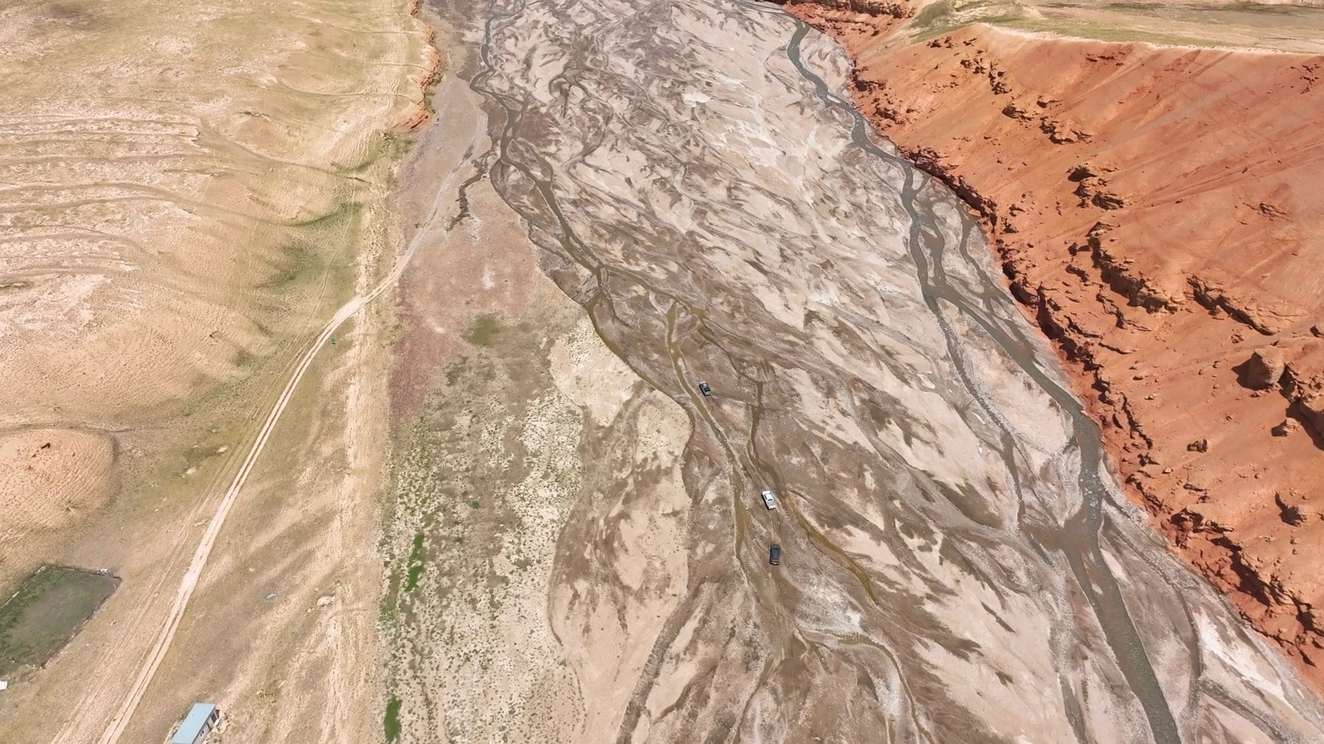 A Top-down Aerial View Of Wide Arid Riverbed Stock Footage SBV ...