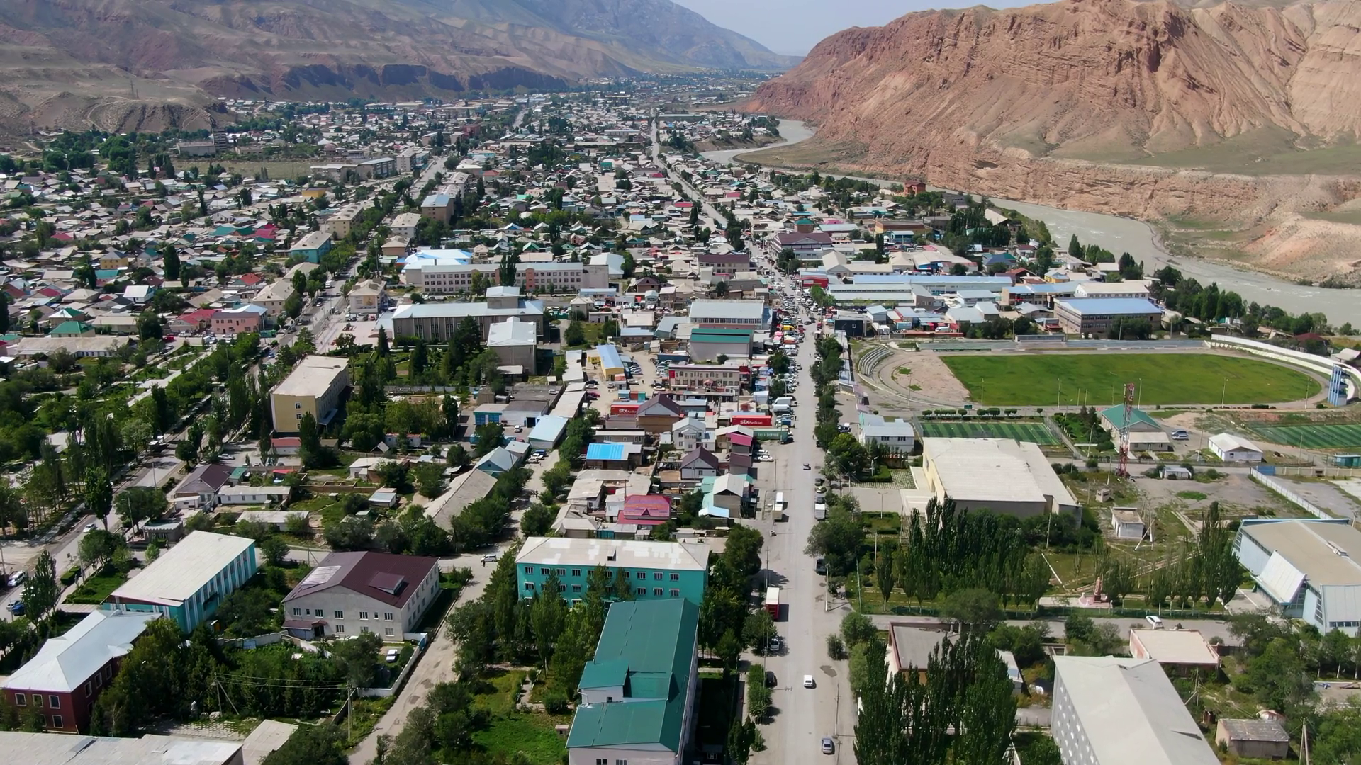 Aerial View Of Naryn City Naryn River In Stock Footage SBV-351921473 ...