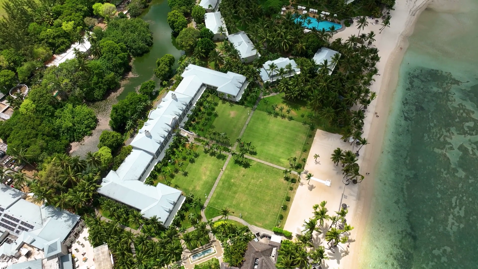 Top-down View Of Beachfront Resort Lagoon In Stock Footage SBV ...