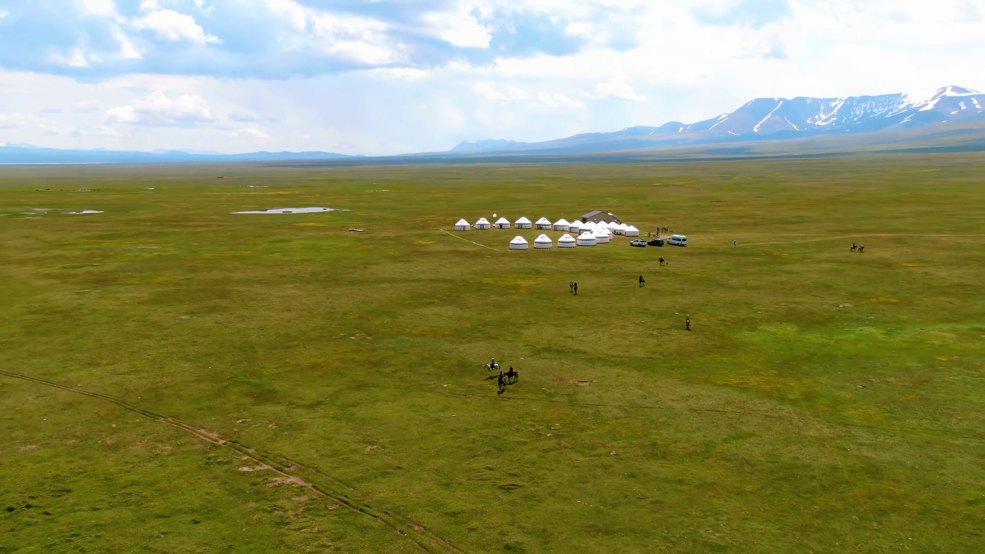 Aerial View Of Nomadic Yurt Camp On Meadow Stock Footage SBV-351921653 ...