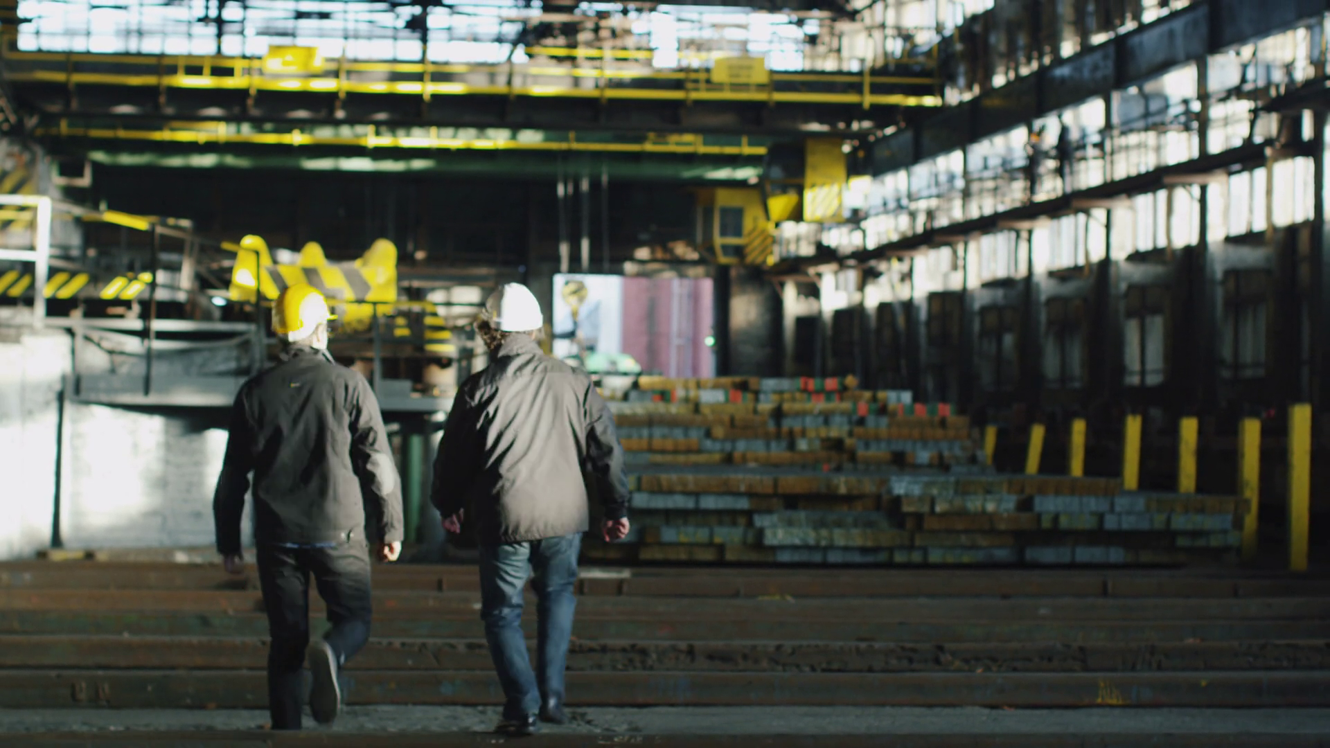 Two Workers Hard Hats Walking In Industrial Stock Footage SBV-352127380 ...