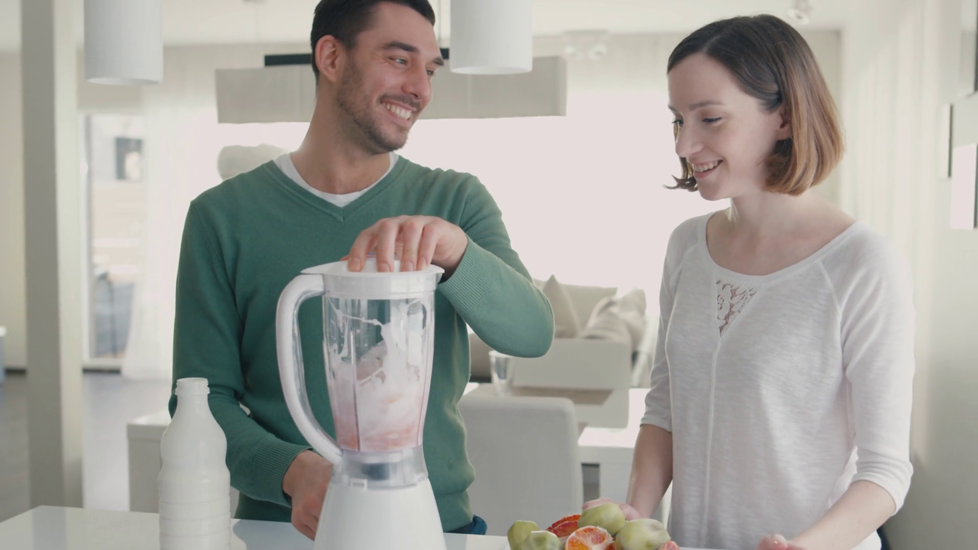 Happy Romantic Couple Are Making Smoothies Stock Footage SBV-352145868 ...