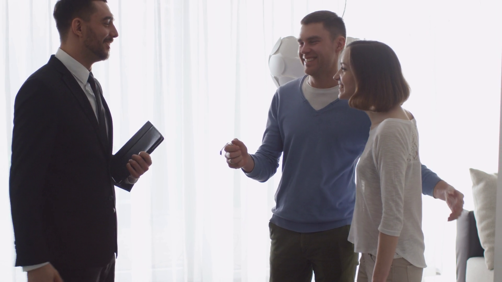 Real-estate Agent Shows New Apartments To Stock Footage SBV-352146370 ...