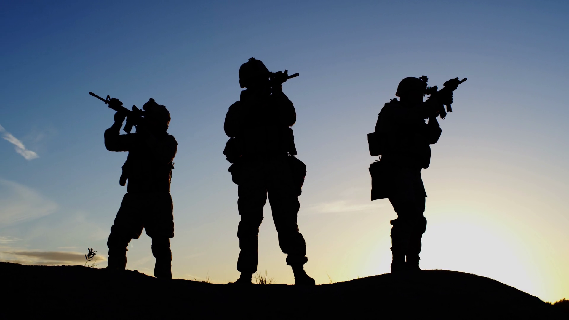 Squad Of Three Fully Equipped Armed Soldiers Stock Footage SBV ...