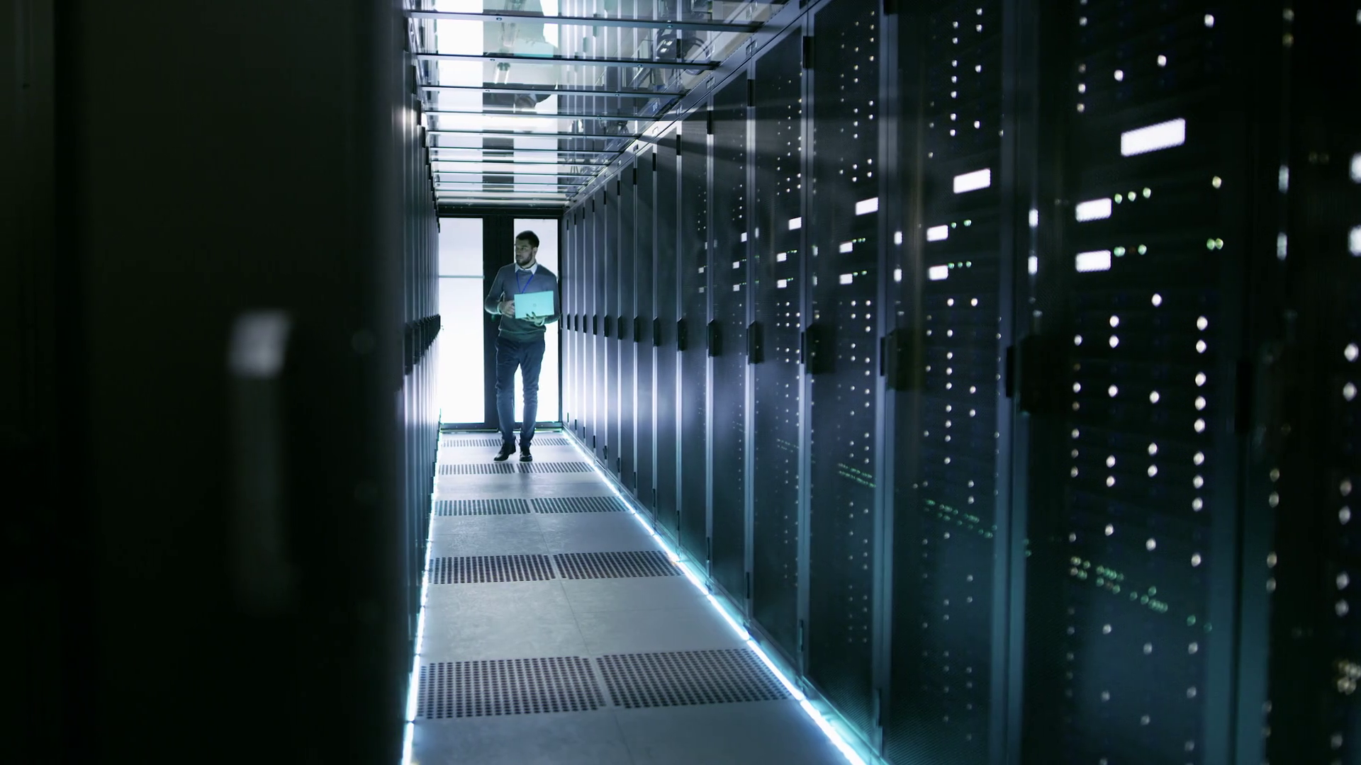 Male Server Engineer Walks With Laptop Stock Footage SBV-352249882 ...