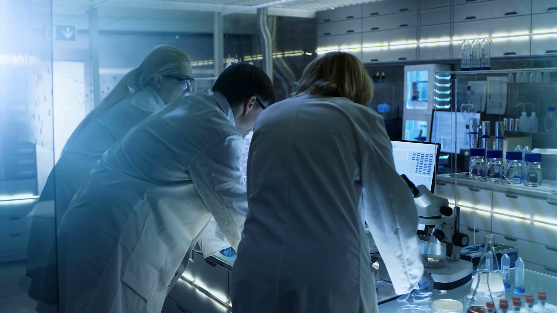 Back View Of Team Of Senior Young Scientists Stock Footage SBV ...