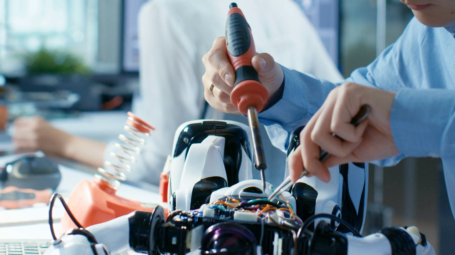 Electronics Engineer Works With Robot Stock Footage SBV-353228730 ...