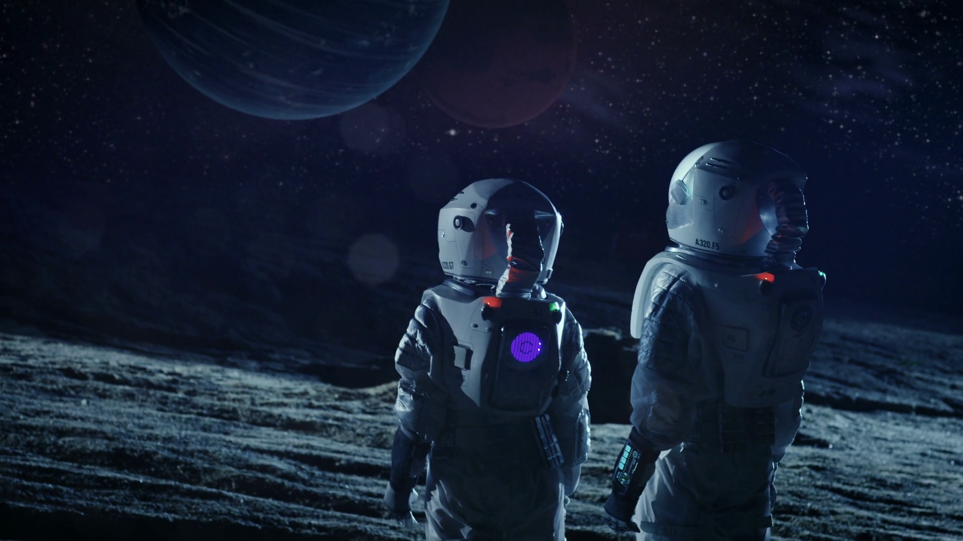 Two Astronauts In Space Suits Standing On Stock Footage SBV-353230710 ...