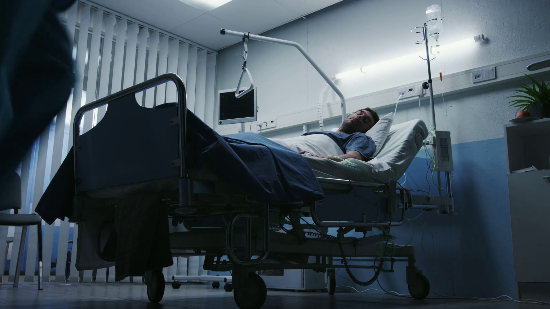 Low Level Shot In Hospital Very Sick Man Stock Footage SBV-353344442 ...