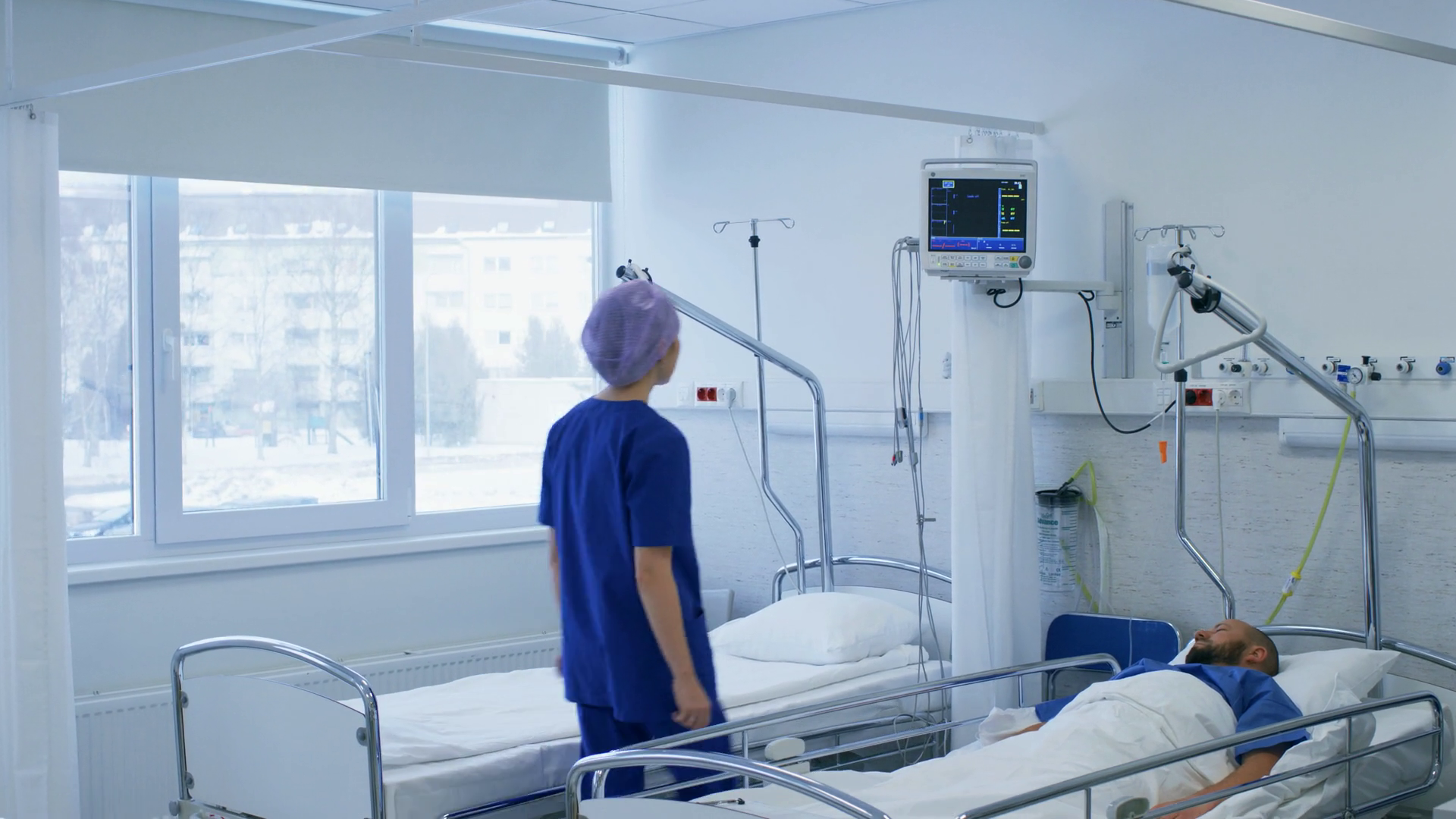 In Hospital Medical Ward Nurse Takes Care Of Stock Footage SBV ...