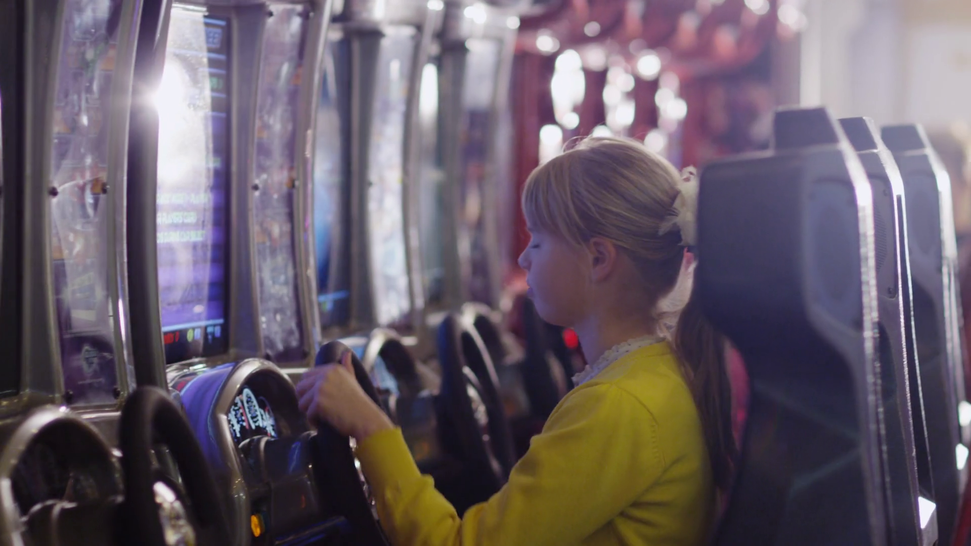 Girl Is Playing Racing Arcade Video Game At Stock Footage SBV-351898692 ...