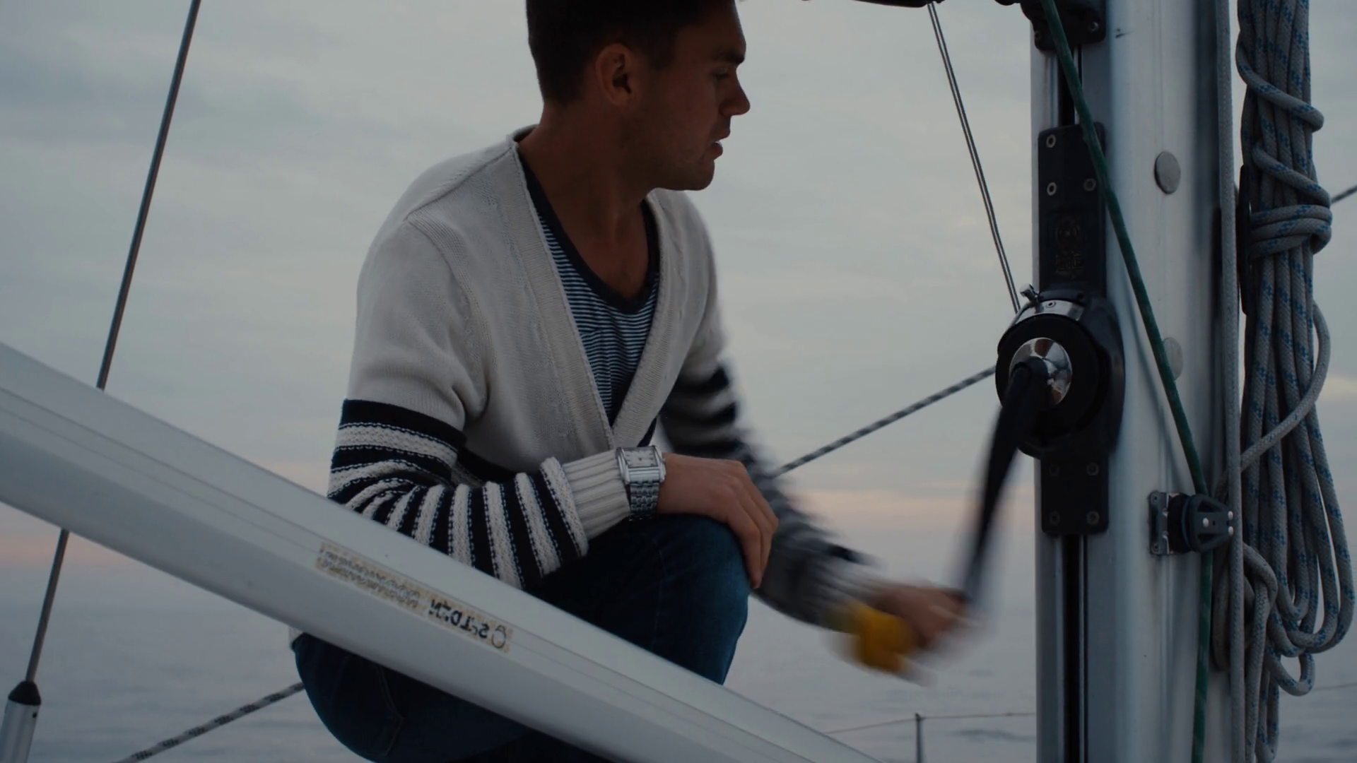 Man Is Working Raising Sail On Boat In Sea Stock Footage SBV-351901318 ...