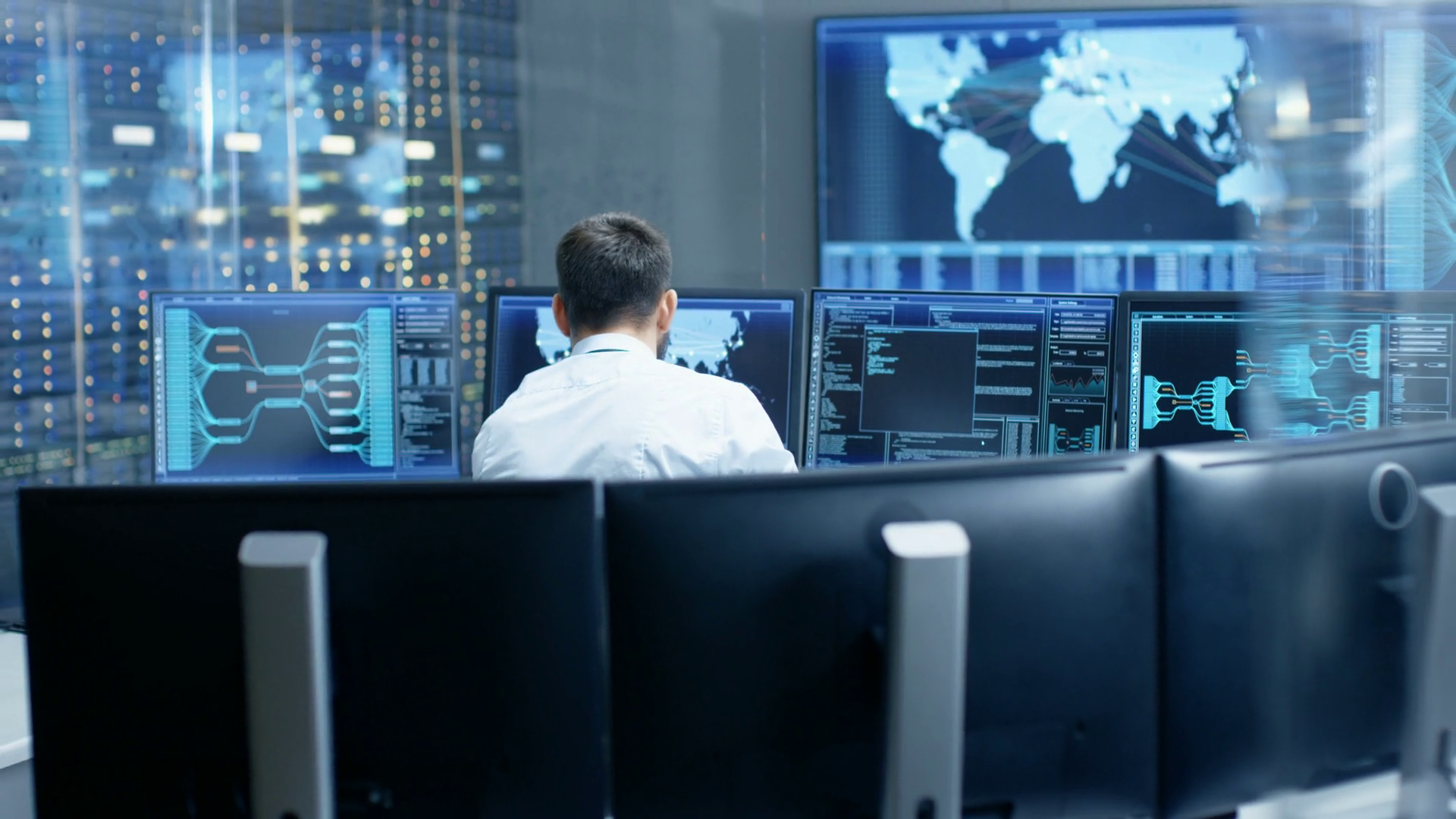 Back View In System Control Center Operator Stock Footage SBV-352914665 ...