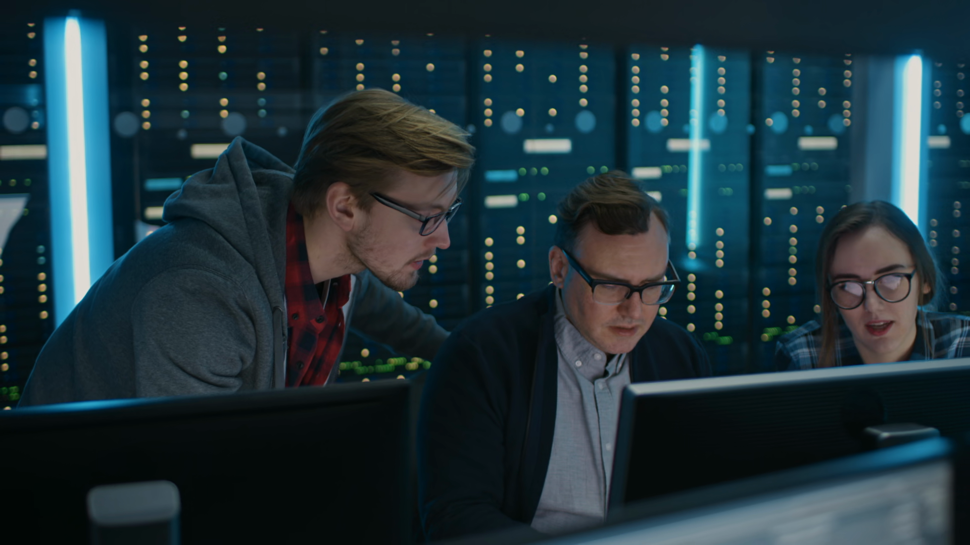 Three Engineers / Programmers Talking About Stock Footage SBV-353788216 ...