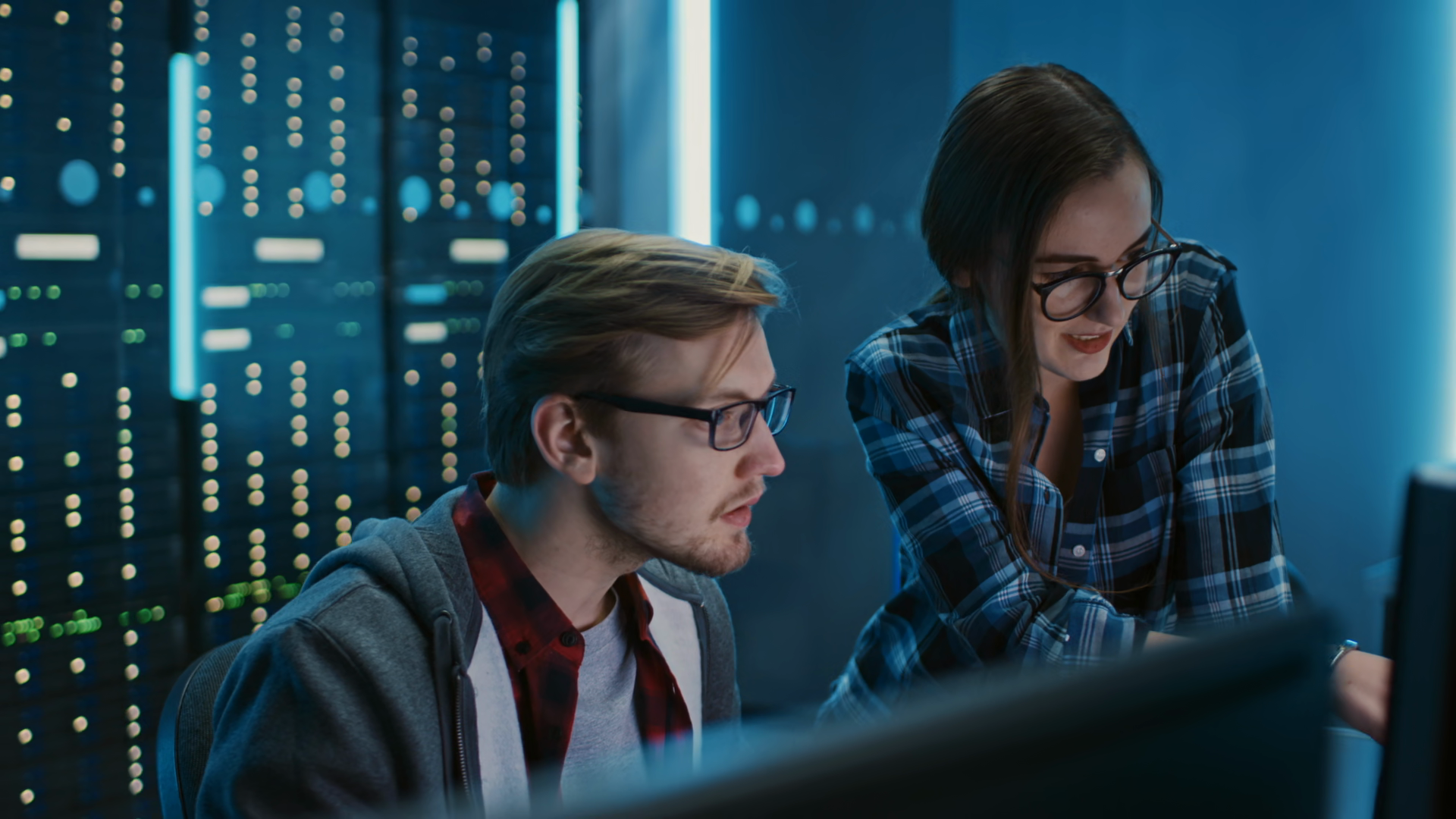 Male Female Programmers Talking Solving Stock Footage SBV-353788299 ...
