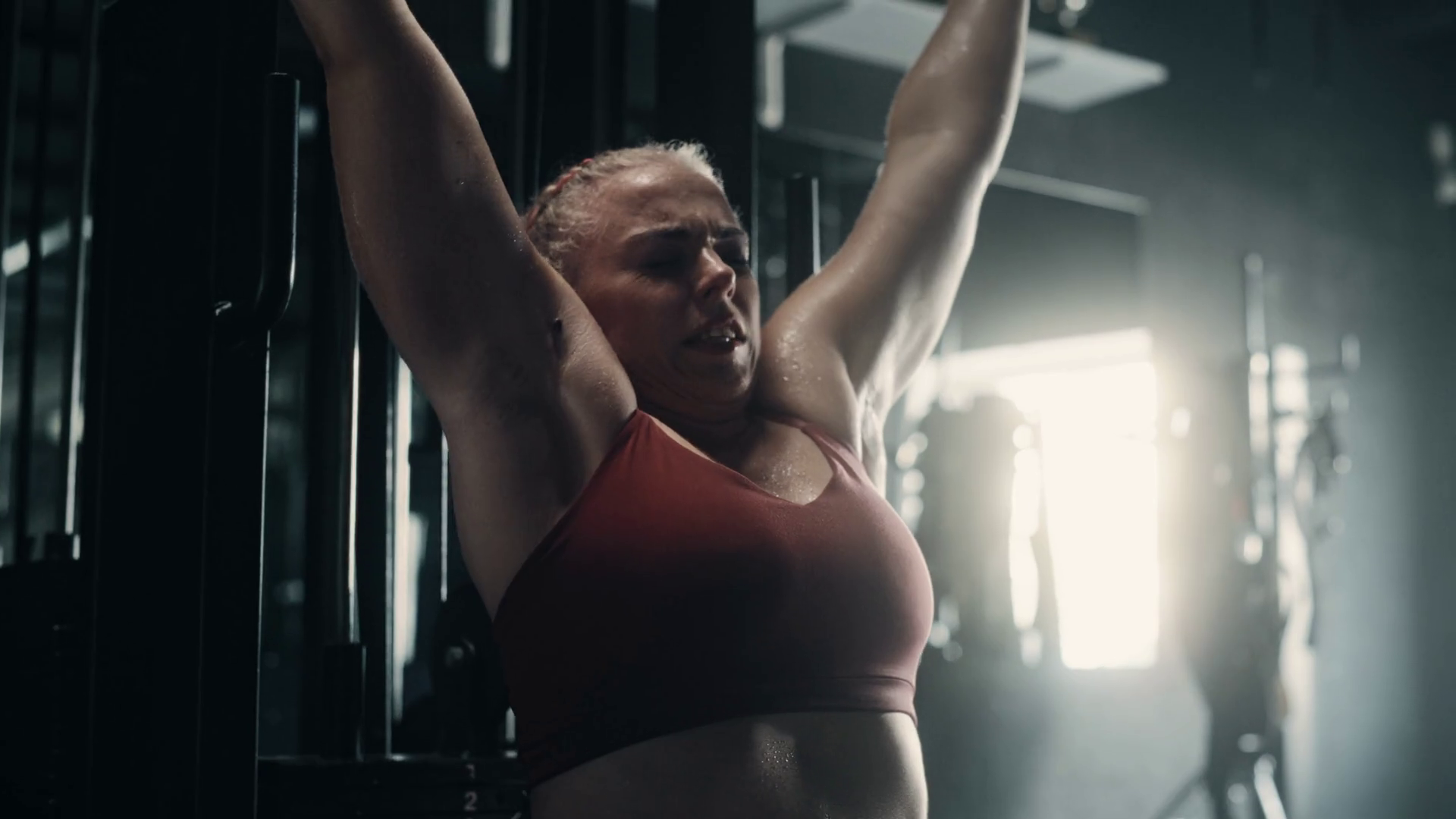 A Persistent Female Bodybuilder Enduring Stock Footage SBV-348454572 ...