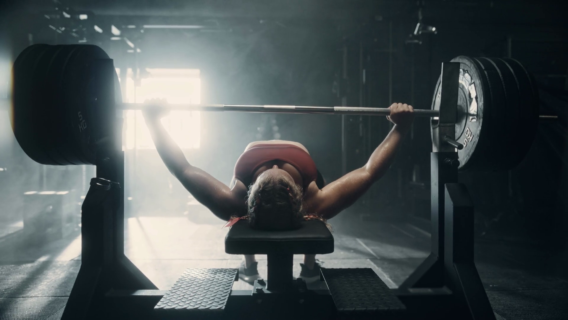 A Resolute Female Bodybuilder Training Alone Stock Footage SBV ...