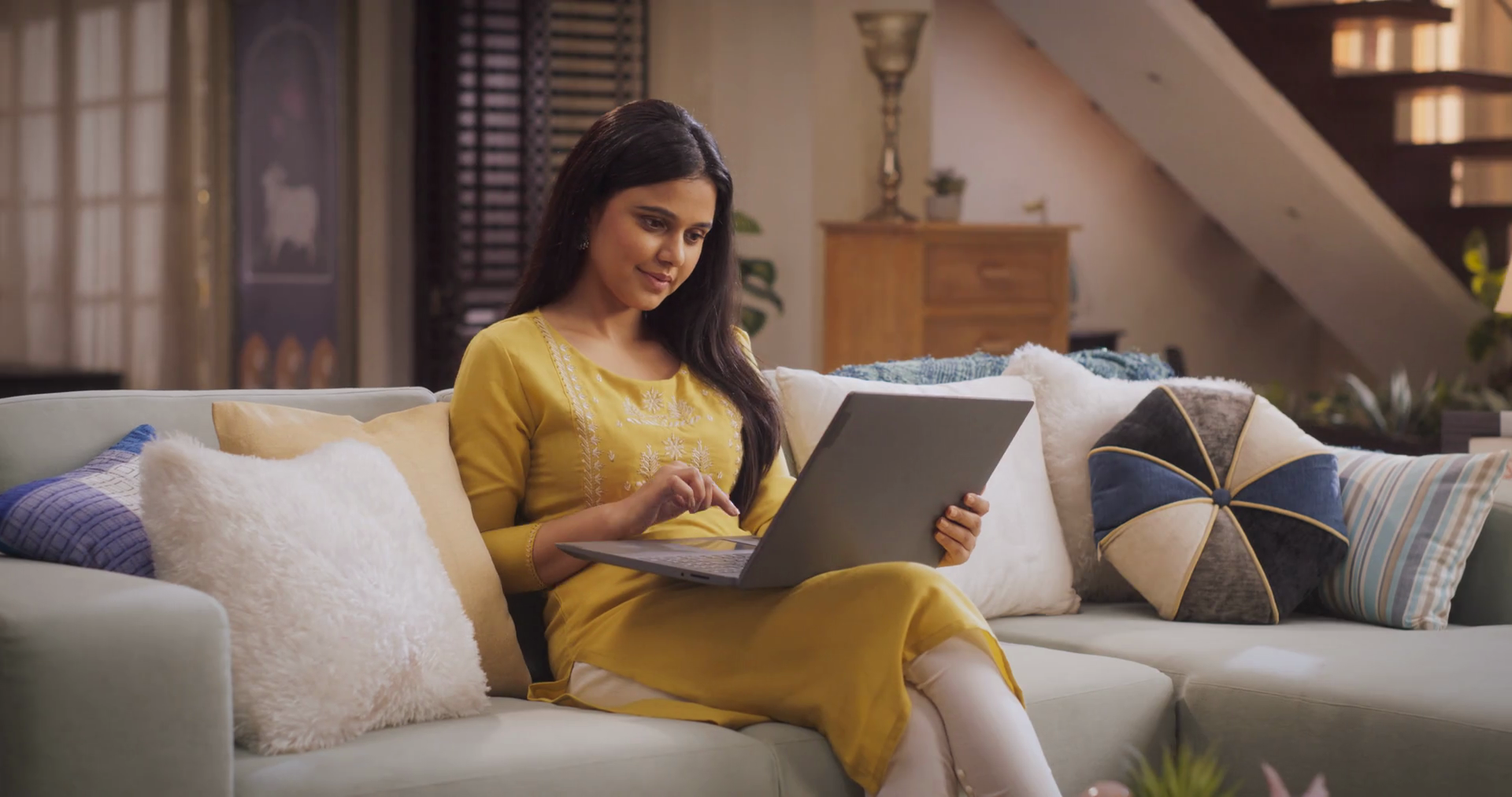 Beautiful Indian Woman Using Laptop At Home Stock Footage SBV-348440303 ...