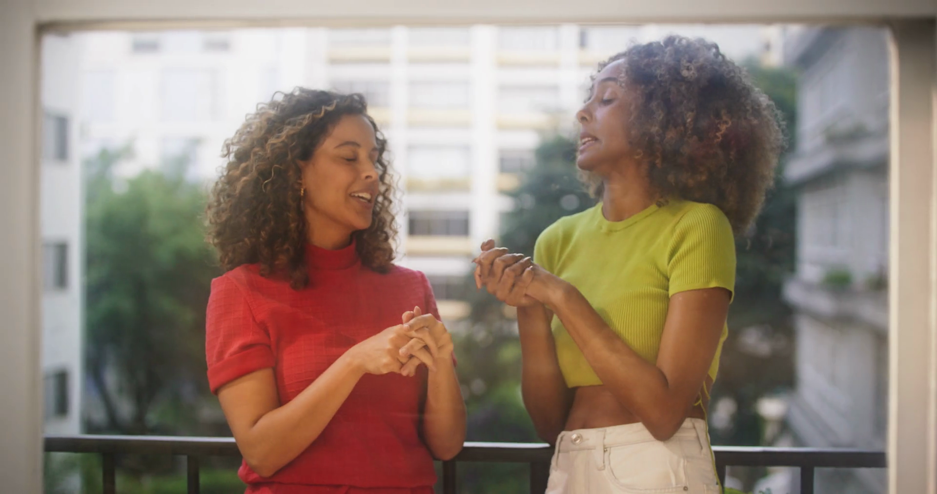 Two Women Talking In Balcony Stock Footage SBV-348550058 - Storyblocks