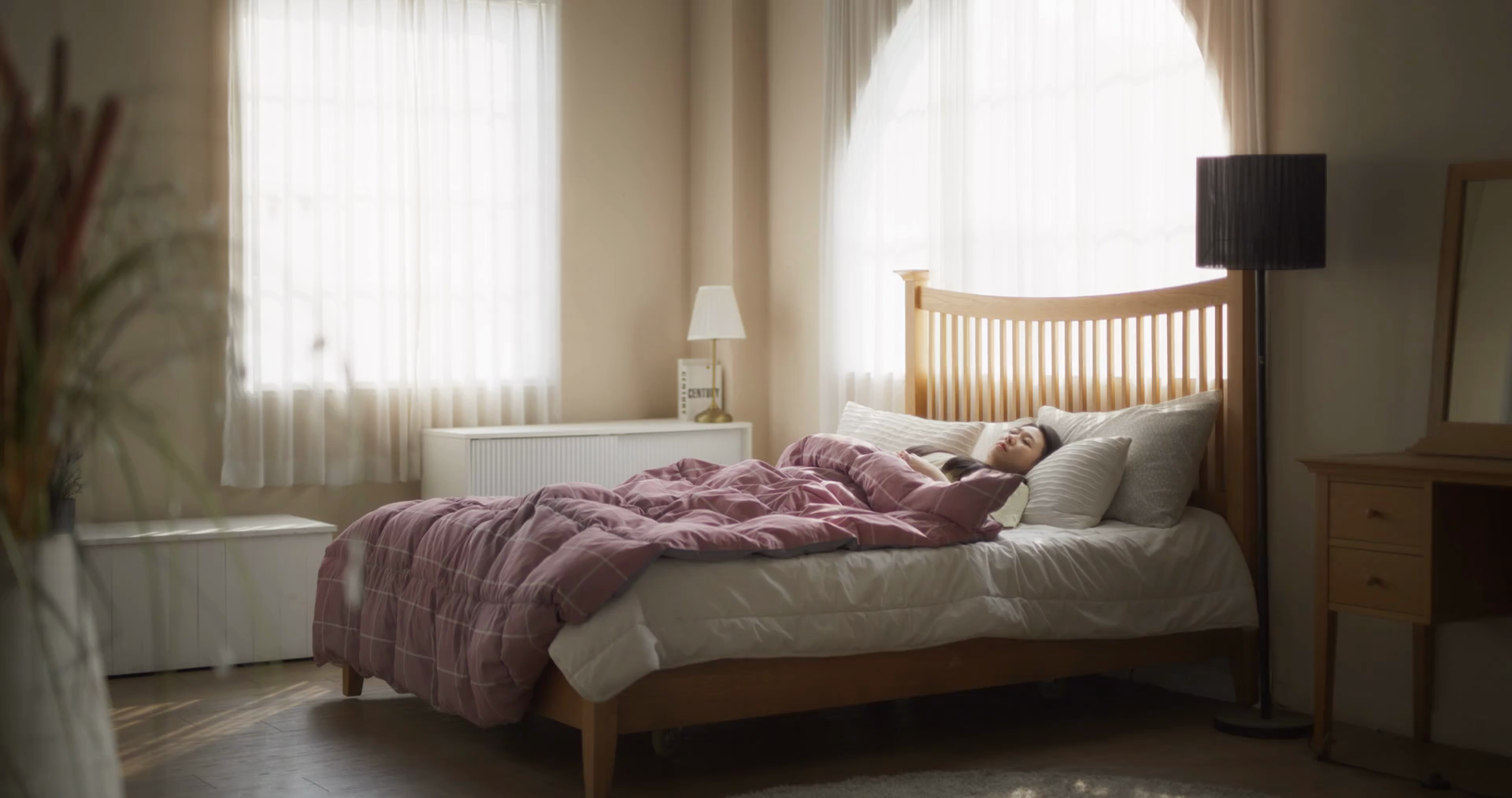 Beautiful Young Asian Woman Waking Up In Stock Footage SBV-348556767 ...