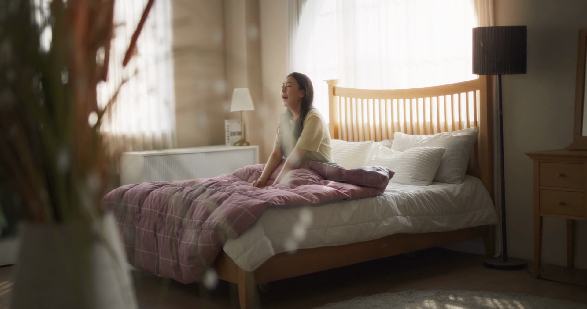 Young Attractive Korean Woman Waking Up In Stock Footage SBV-348556763 ...