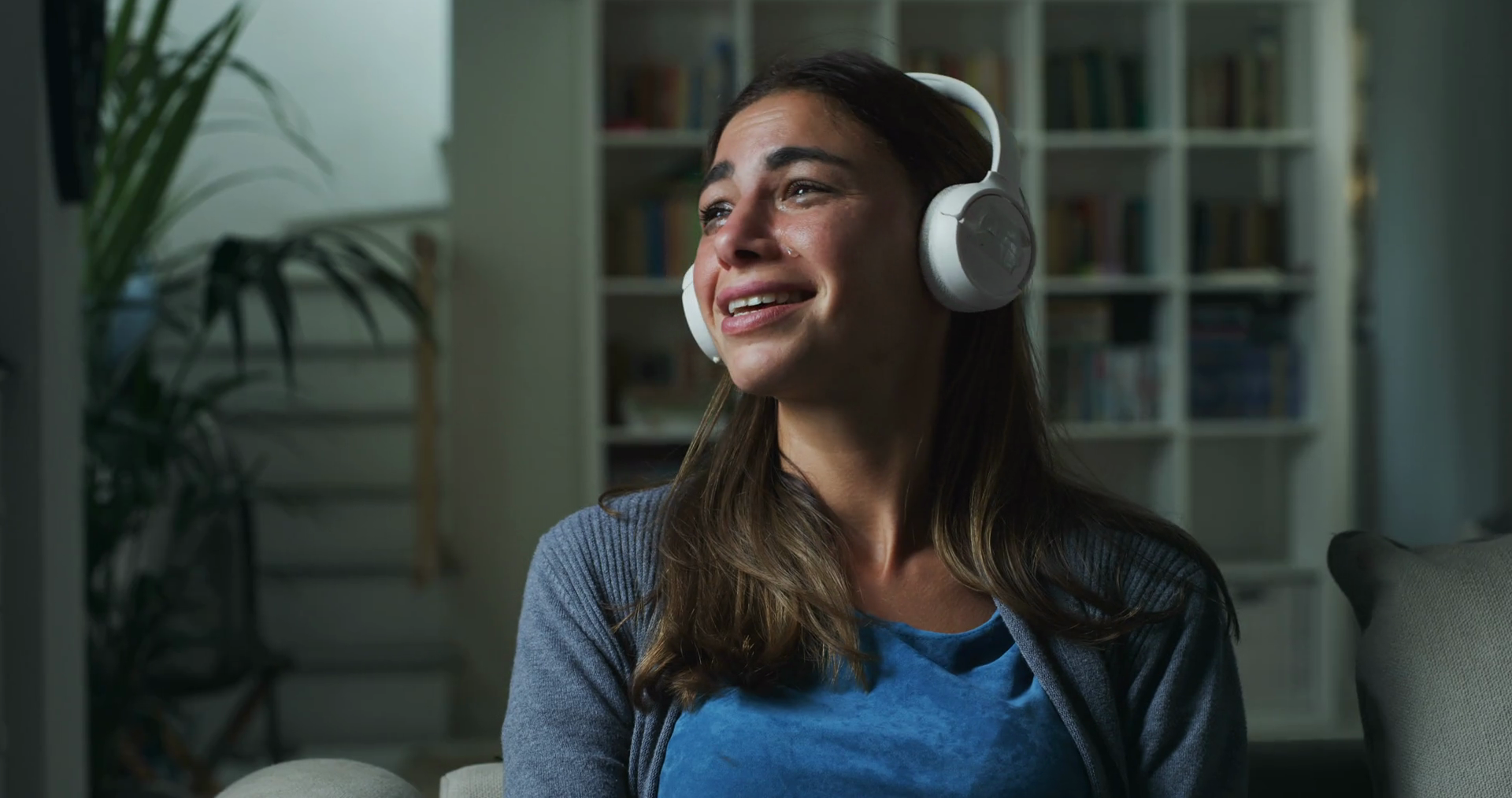 Portrait Of Crying Sad Woman Listening To Stock Footage SBV-348496687 ...