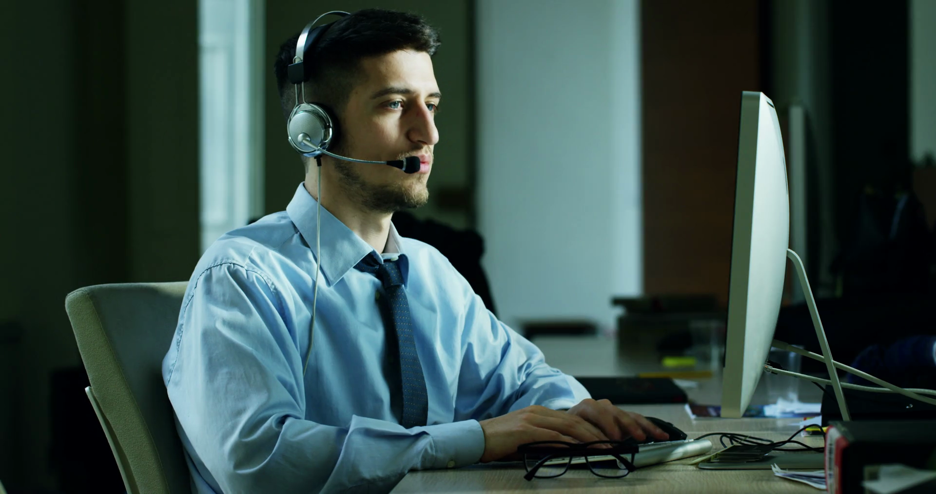 A Young Manwho Work In Customer Service In Stock Footage SBV-348918830 ...