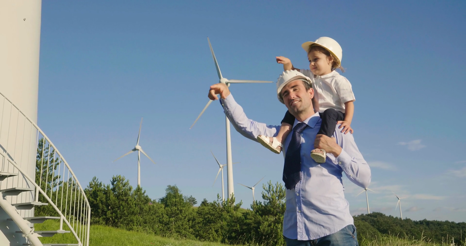 A Father Child In Hard Hats Explore Wind Stock Footage SBV-348931468 ...