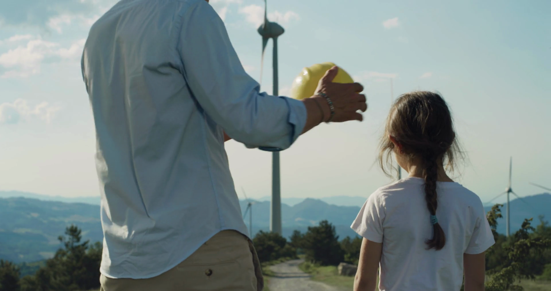 Engineer Daughter Pointing At Windmill In Stock Footage SBV-348479706 ...