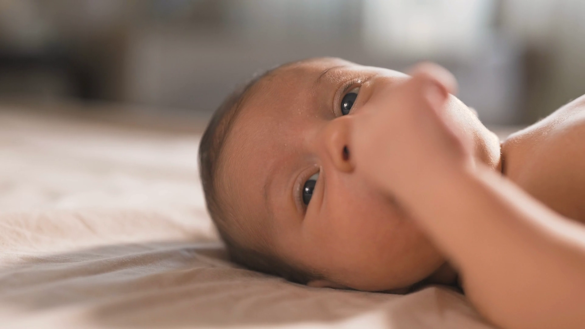 Portrait Of Newborn Baby Resting On Bed In Stock Footage SBV-348432048 ...