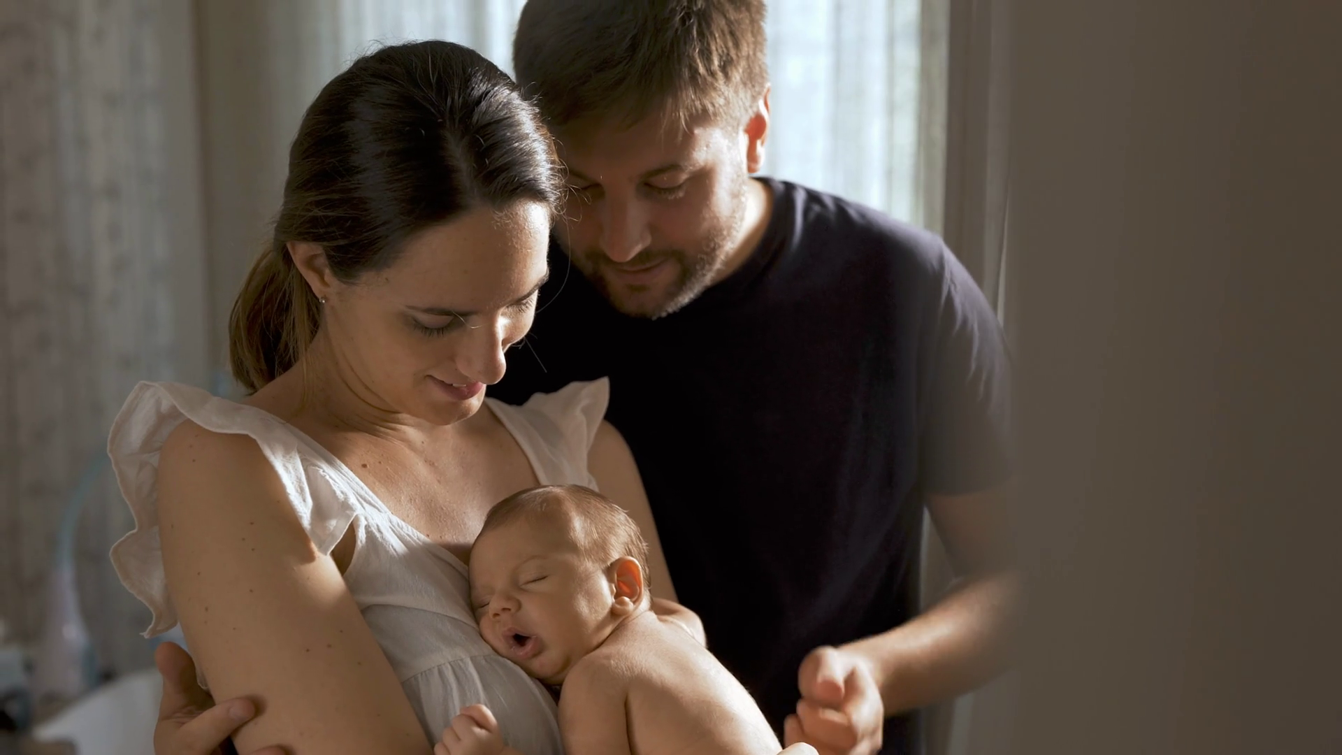 Portrait Of Happy Family Of Couple Newborn Stock Footage SBV-348432032 ...