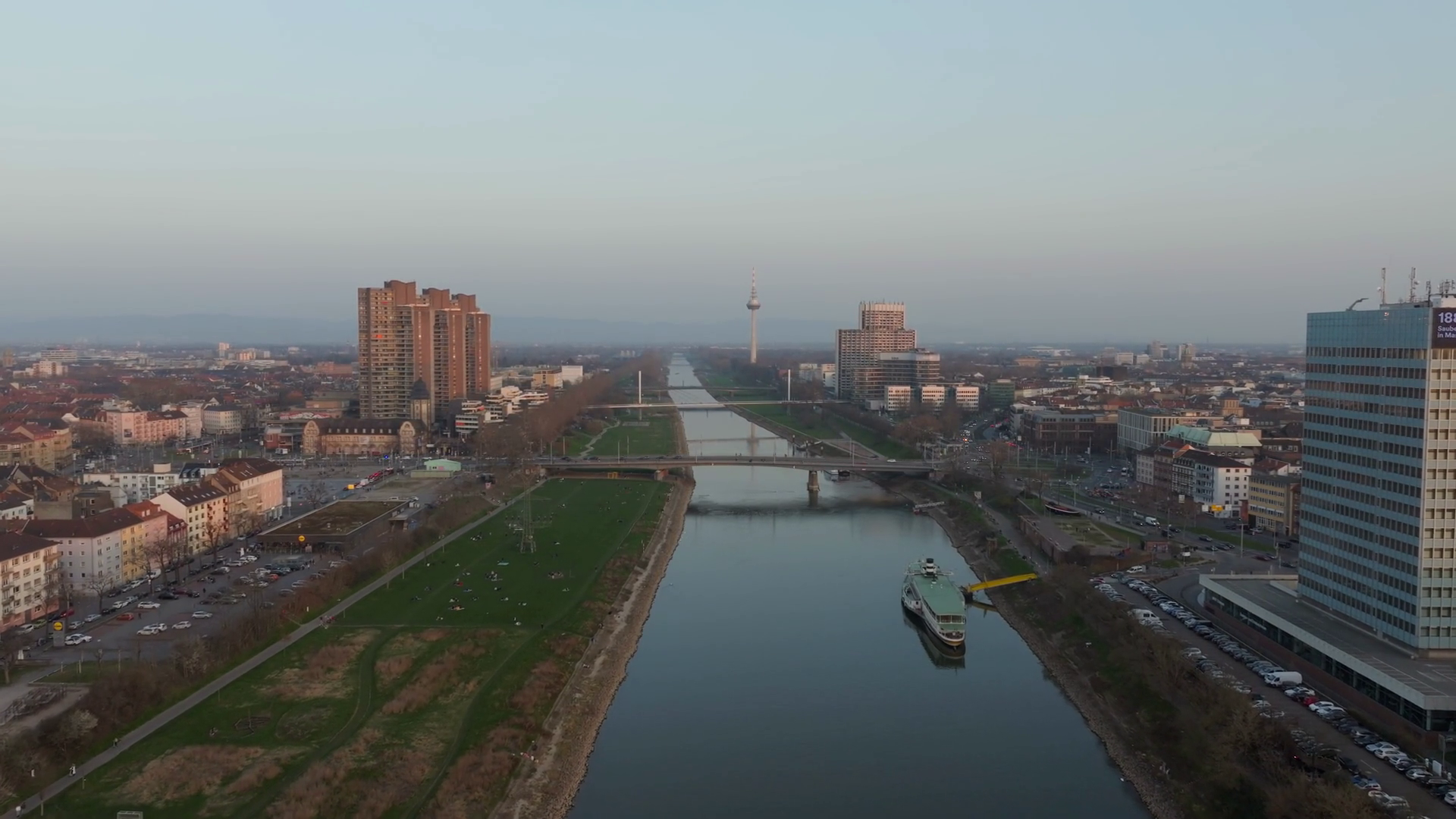 Aerial View Of Mannheim Germany Neckar River Stock Footage SBV ...