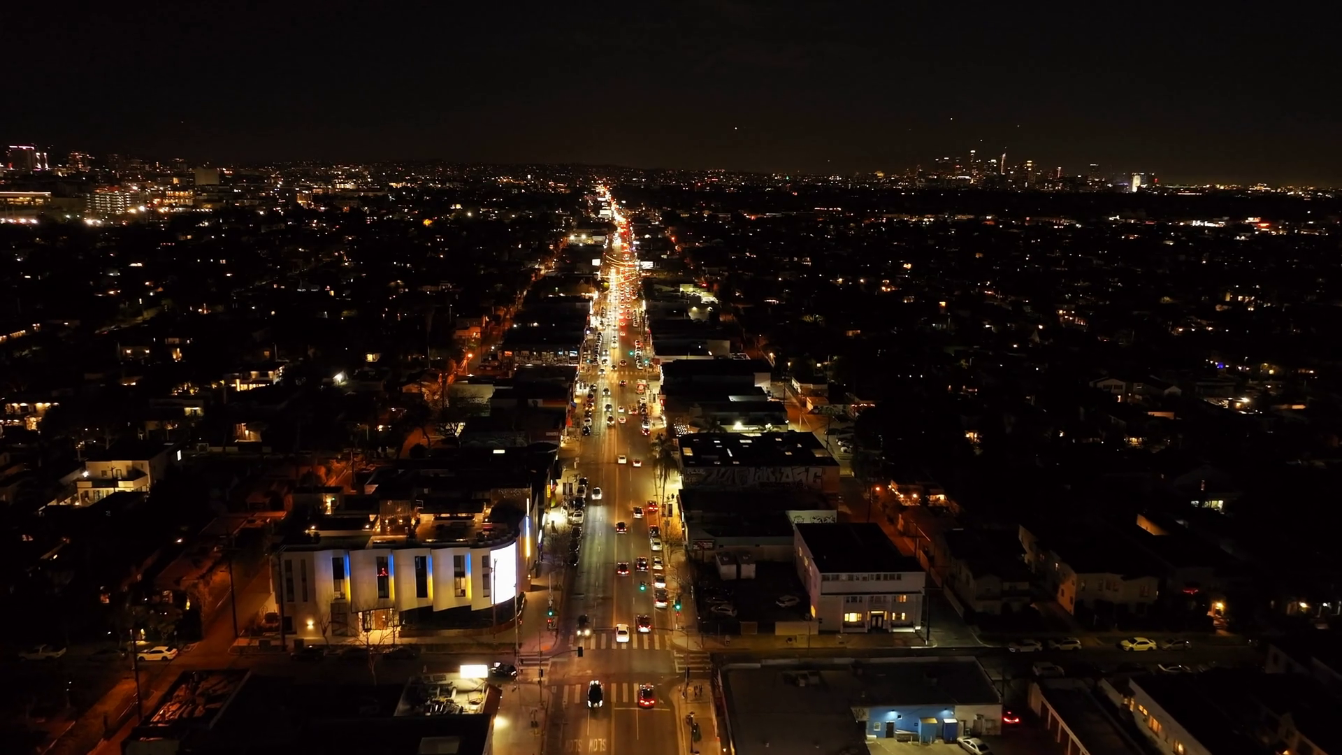 Aerial Footage Of Busy Street Glowing Into Stock Footage SBV-347677334 ...