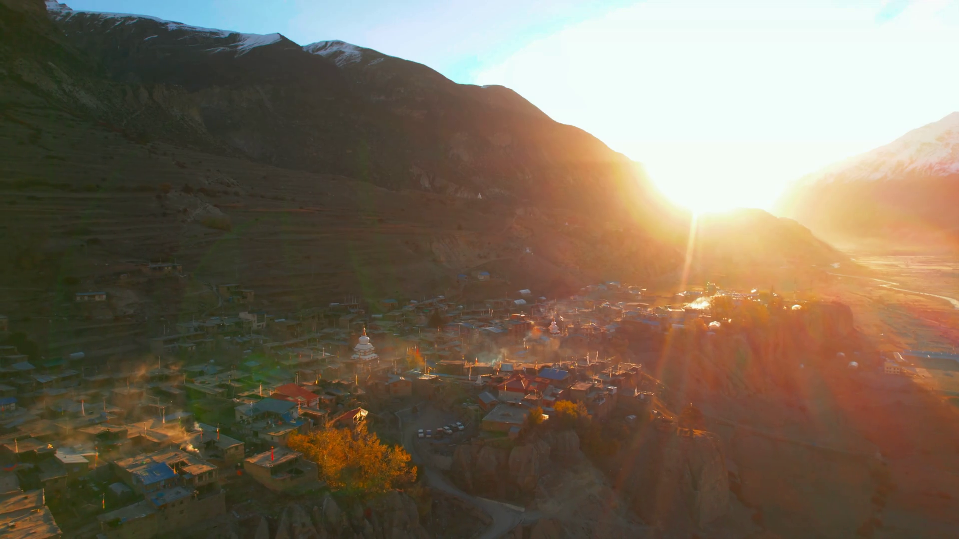 Aerial View Of Manang Town Against Bright Stock Footage SBV-347801433 ...